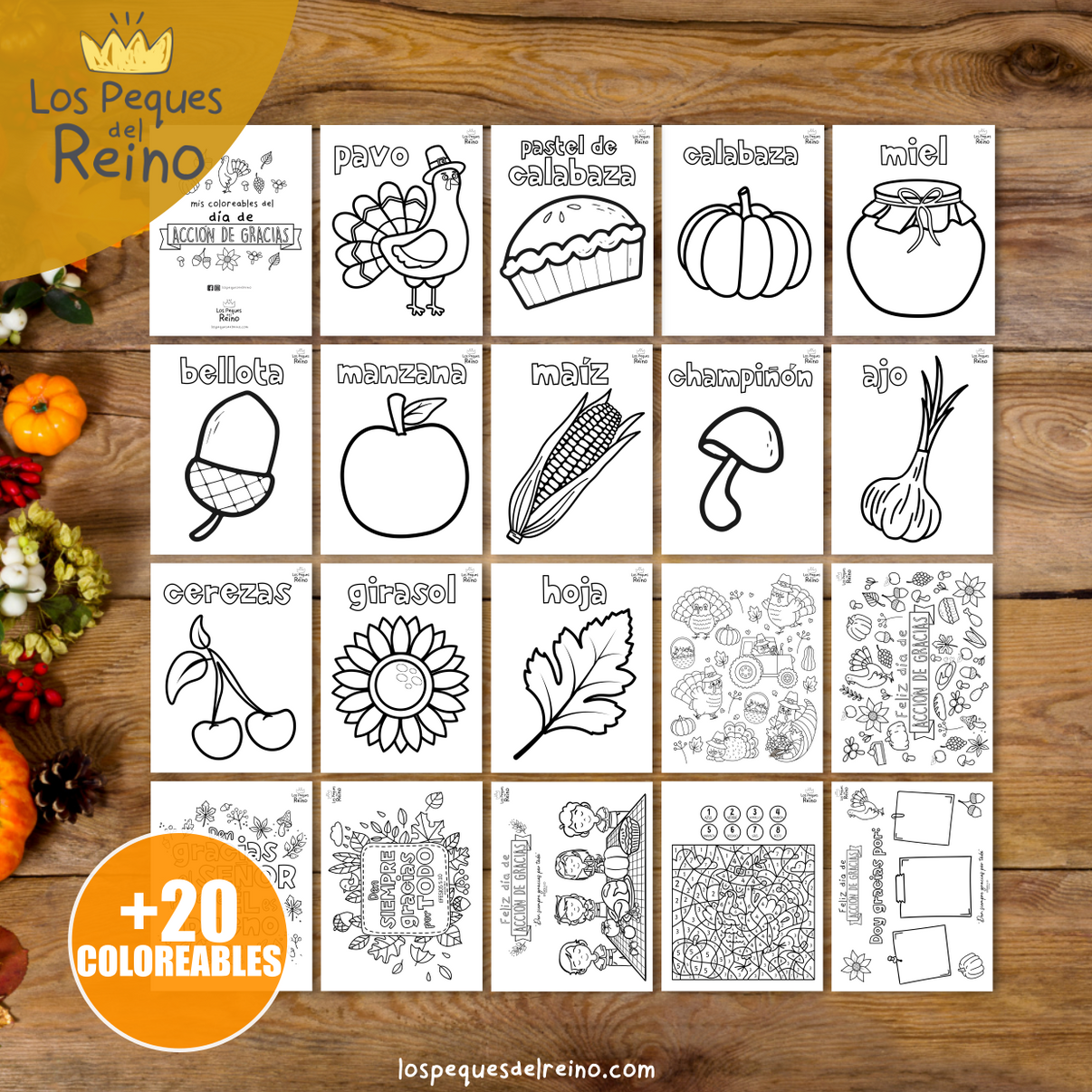 Pack actividades Acción de Gracias + 20 coloreables – Los Peques del Reino